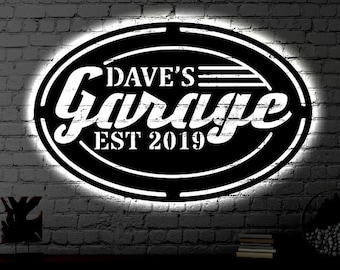 Personalized LED Garage Metal Sign Light up Home Garage Wall | Etsy