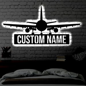 Personalized LED Airplane Metal Sign | Light up Wall Art Plane Gift ...