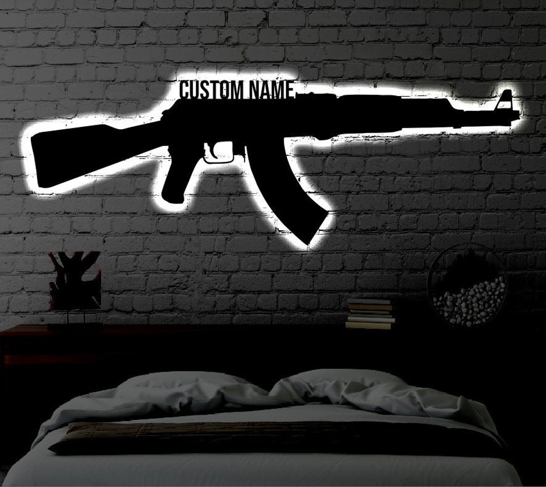 Custom AK-47 Metal LED Gun Sign / Personalized Light up AK47 Metal Sign ...