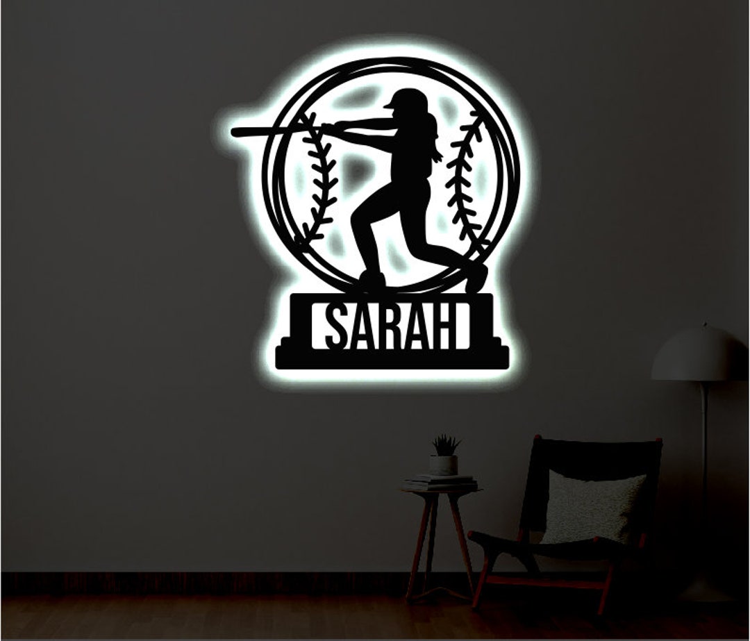 Personalized Baseball LED Metal Art Sign / Light up Baseball Name Metal ...