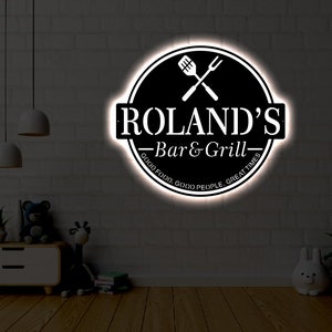 Personalized LED Backyard Bar & Grill Metal Sign / Outdoor Light up ...