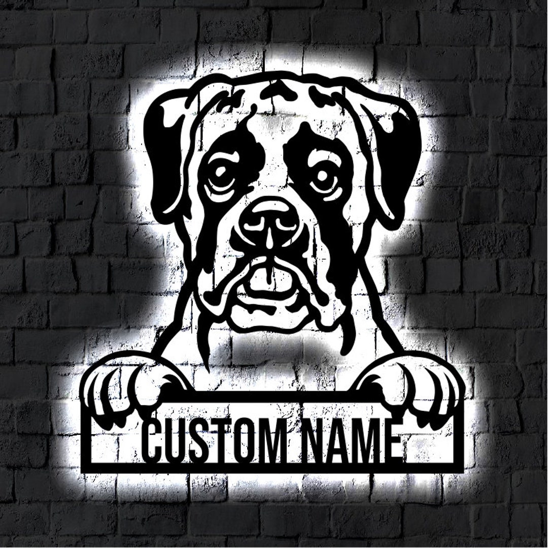 Custom LED Metal Boxer Dog Sign / Personalized Light up Boxer Puppy ...