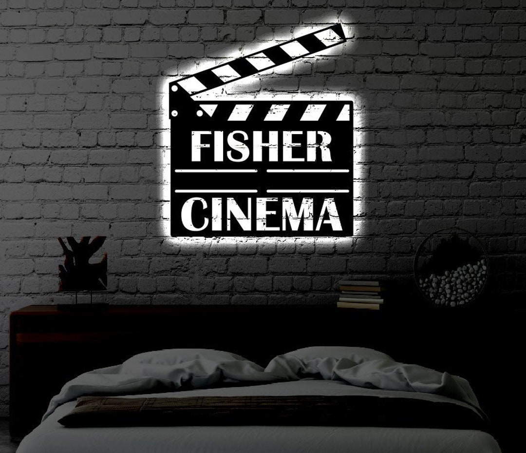 Personalized LED Family Name Cinema Metal Sign | Light up Home Theater ...