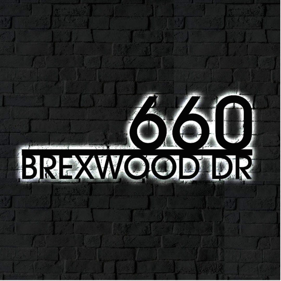 LED Address Metal Art Sign / Solar or Plug in Light up Address Plaque ...