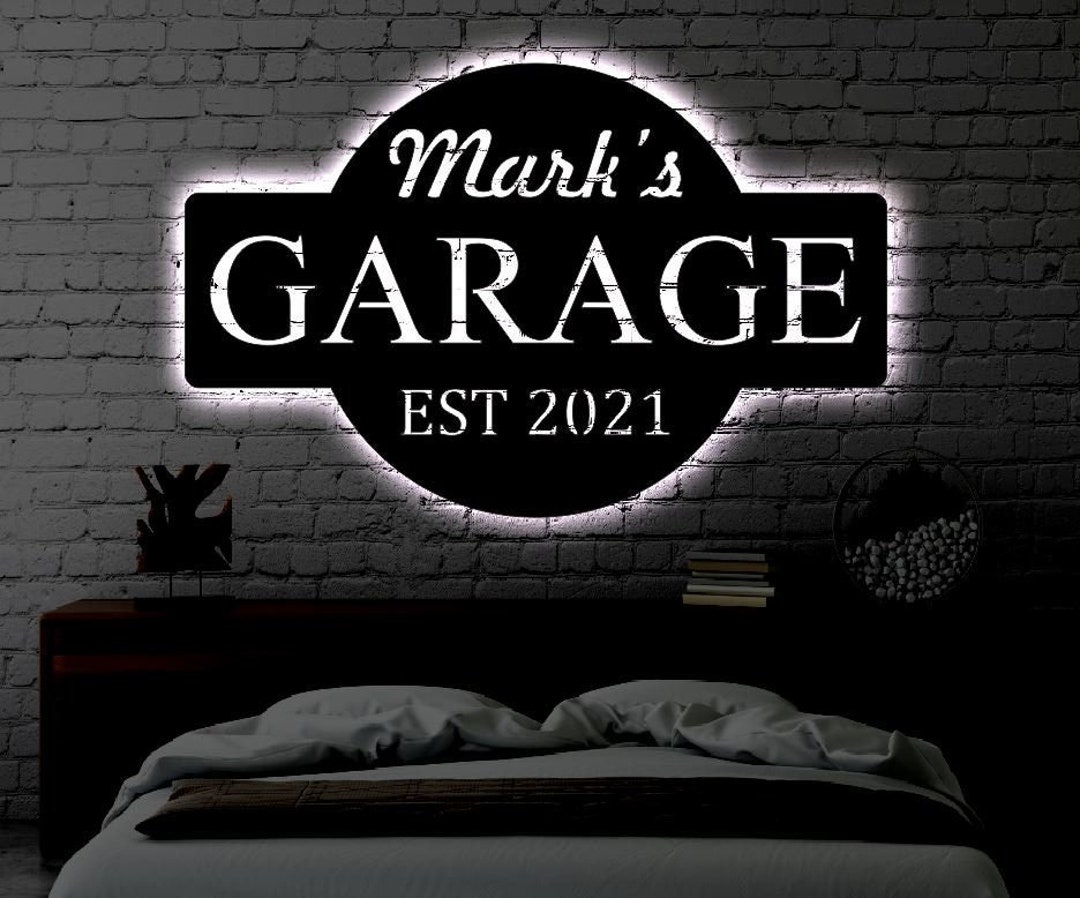 Personalized LED Garage Metal Sign | Light up Home Garage Wall Art ...