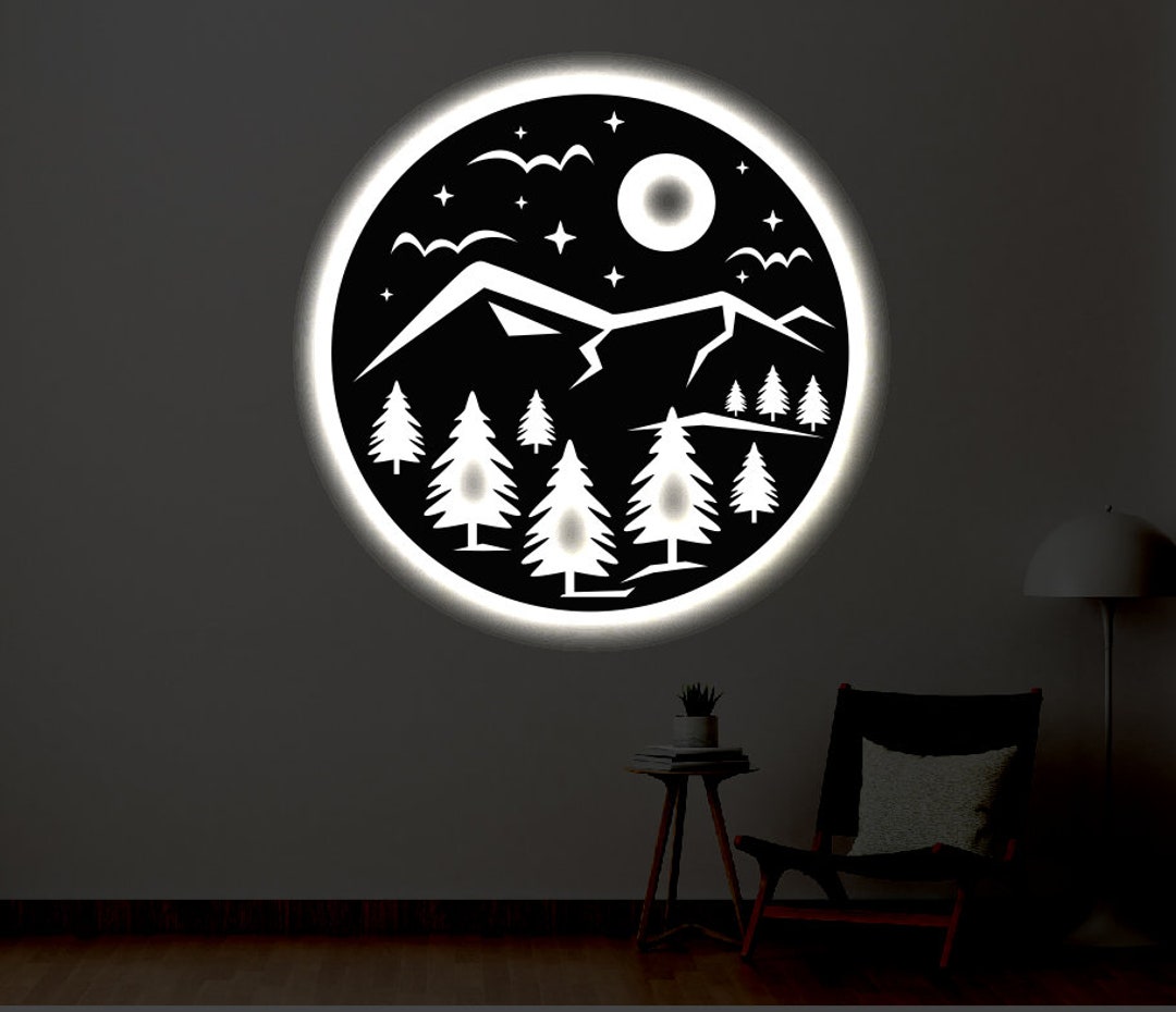 Mountain Nature LED Metal Art Sign / Light up Mountain Metal Sign ...