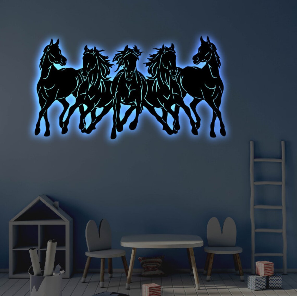 Horses LED Metal Art Sign / Light up Horses Metal Sign / Multi Colors ...