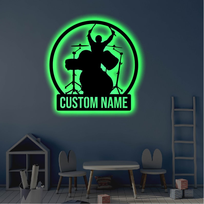 Personalized LED Drummer Metal Sign | Light up Home Drumming Wall Art ...