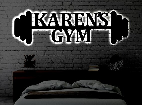 Personalized Home Gym LED Metal Art Sign / Light up Gym Name - Etsy