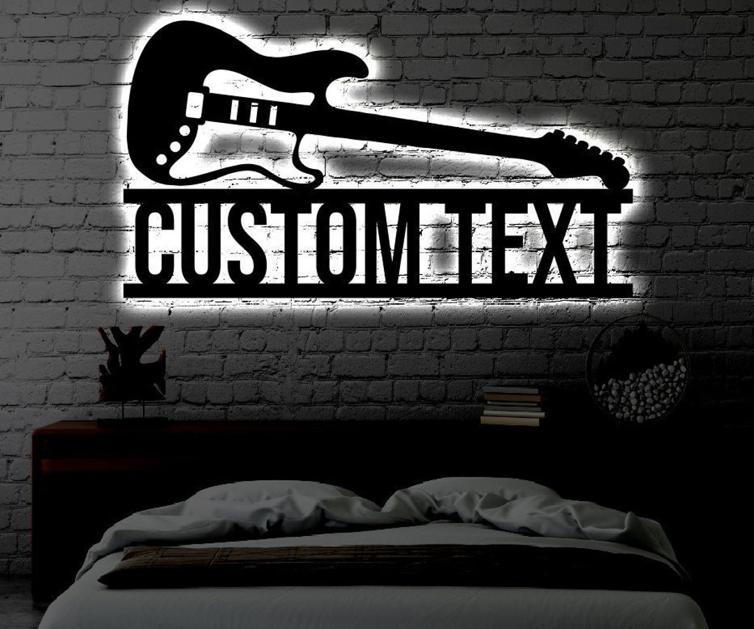 Personalized Guitar LED Metal Art Sign / Light up Electric Guitar Name ...