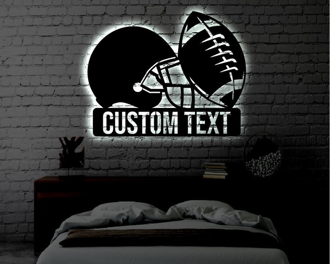 Personalized Football LED Metal Art Sign / Light up Football Name Metal ...