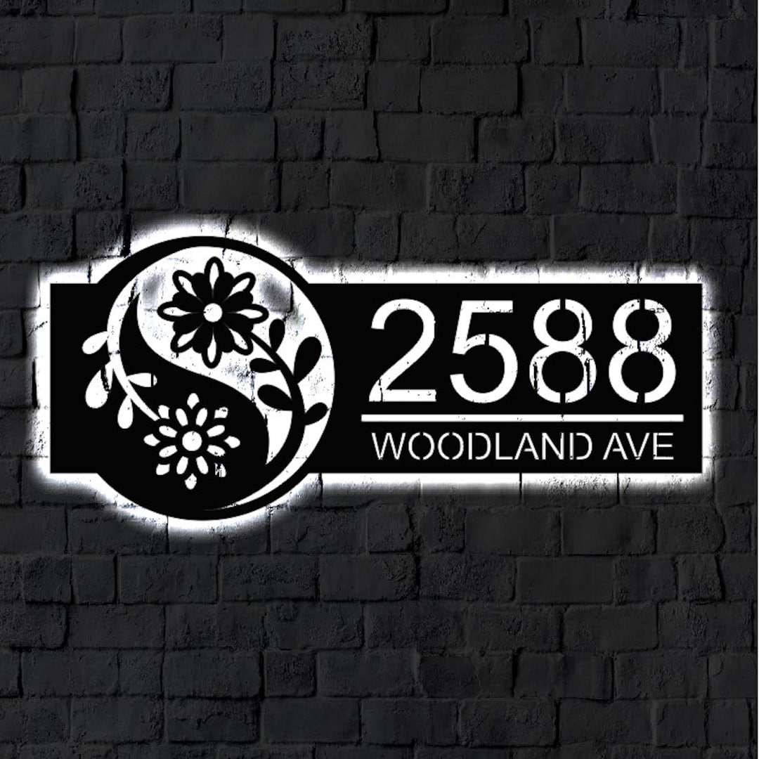 LED Address Metal Art Sign / Light up Flower Address Plaque Sign ...