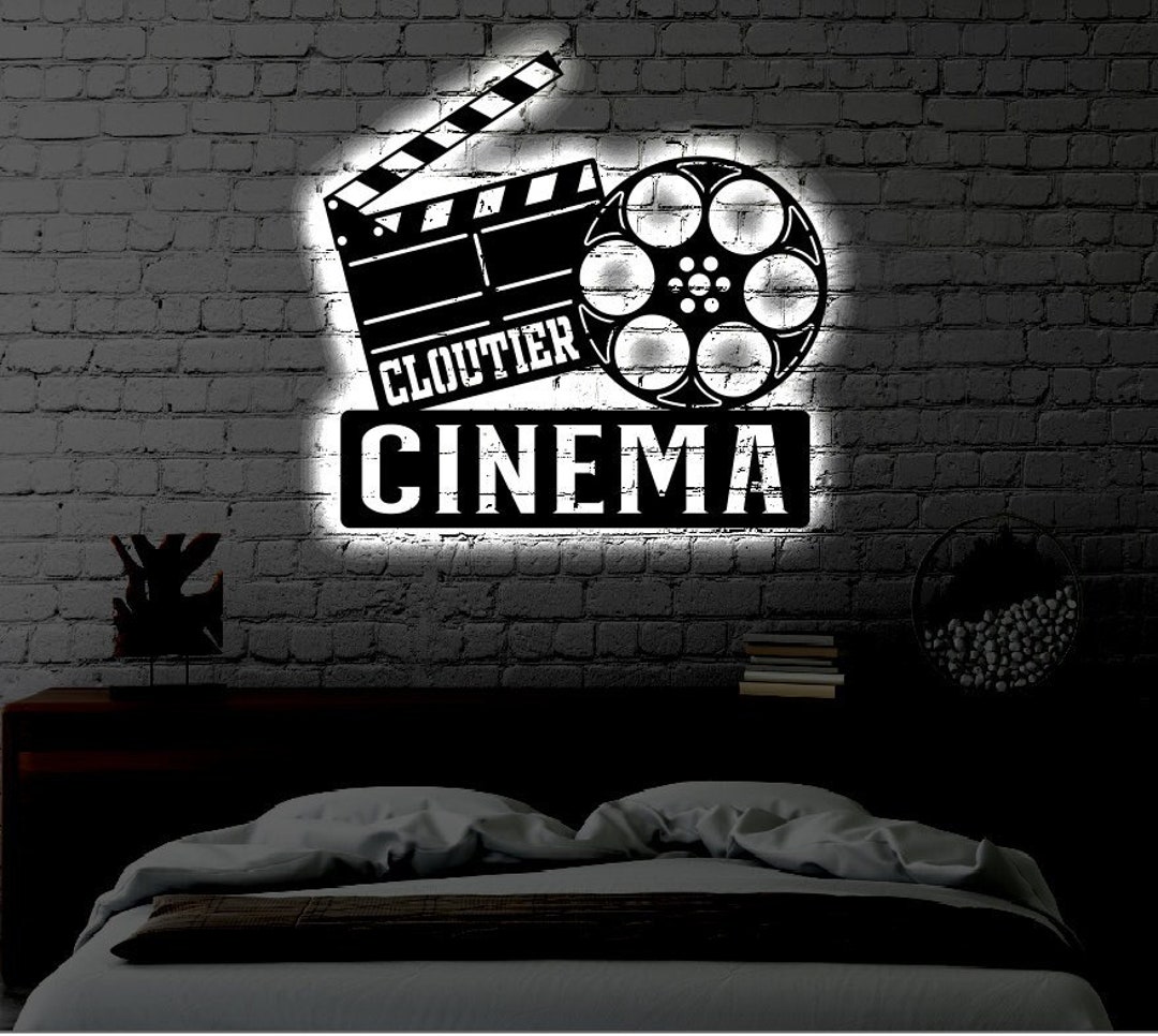 Personalized LED Family Name Cinema Metal Sign | Light up Home Theater ...