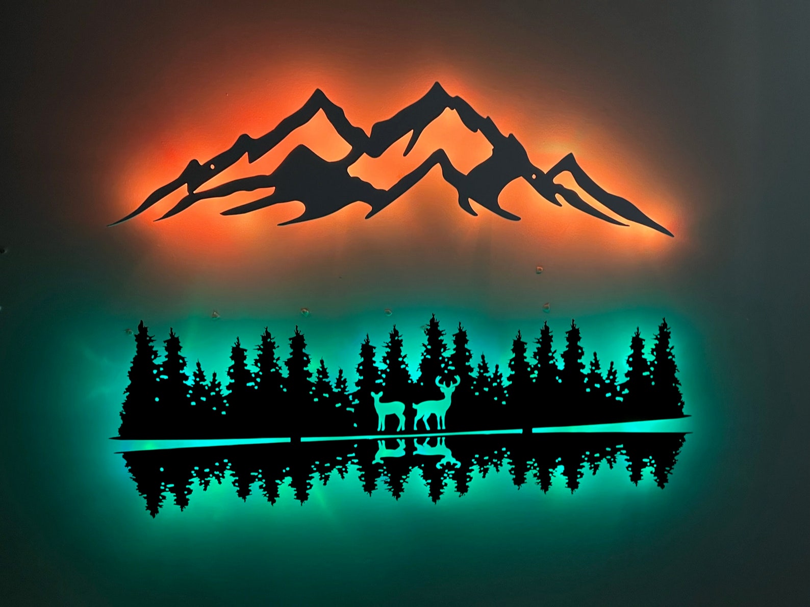LED Mountain Metal Wall Art / Neon Mountain and Tress Metal Art / Light ...