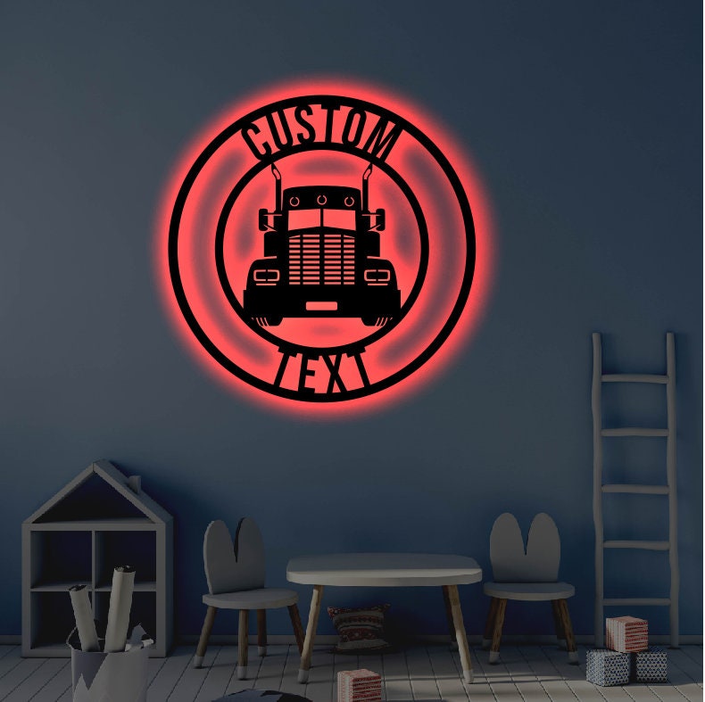 Personalized LED Trucker Metal Sign | Light up Home Trucking Wall Art ...