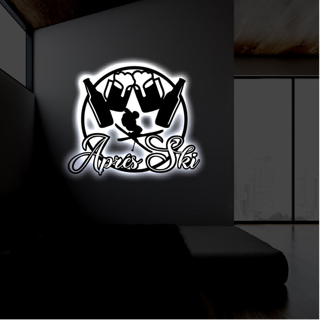 Après-ski LED Metal Art Sign / Light up Skier Metal Sign / Multi Colors ...