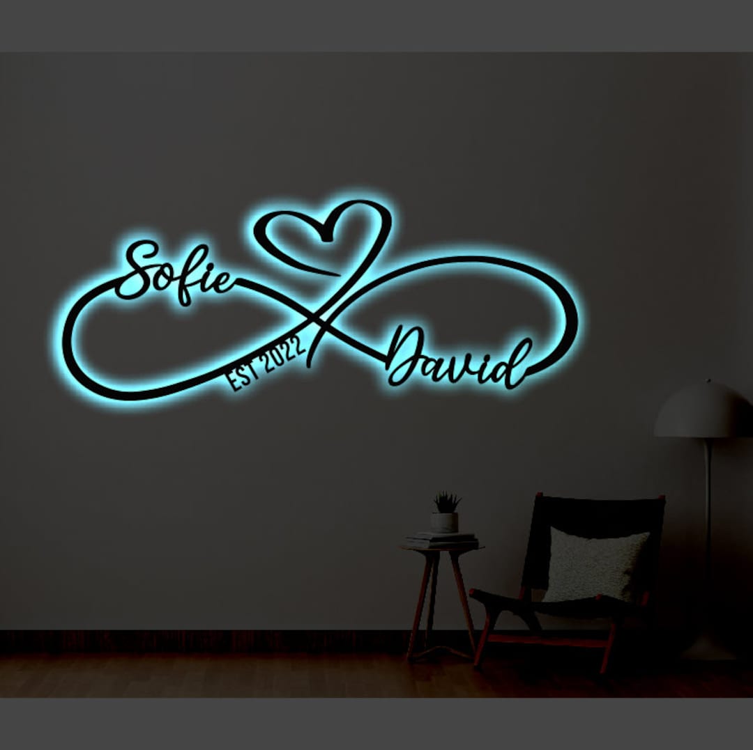 Personalized LED Infinity Heart Name Metal Sign / Light up Wedding Gift ...