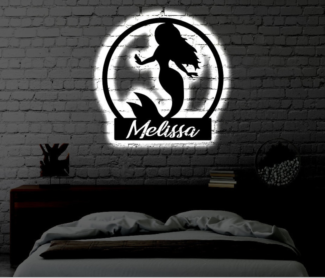 Personalized LED Mermaid Metal Sign | Light up Girls Room Wall Art ...
