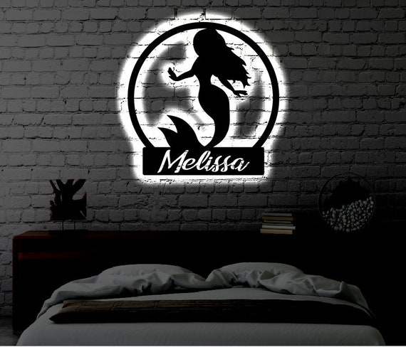 Personalized LED Mermaid Metal Sign Light up Girls Room Wall - Etsy