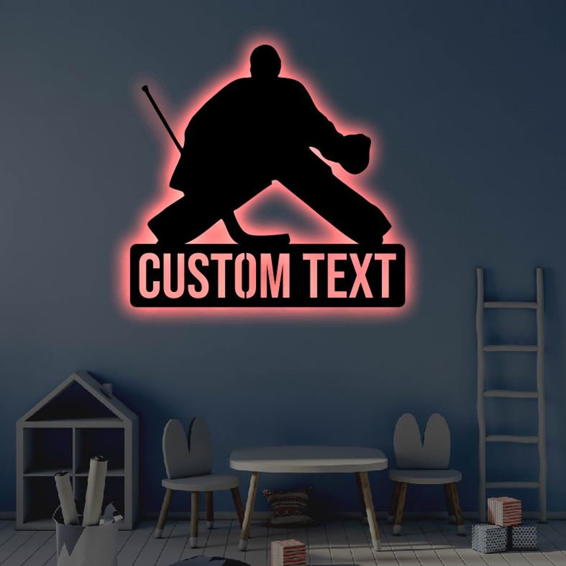 Personalized Hockey LED Metal Art Sign / Light up Hockey Goalie Name ...