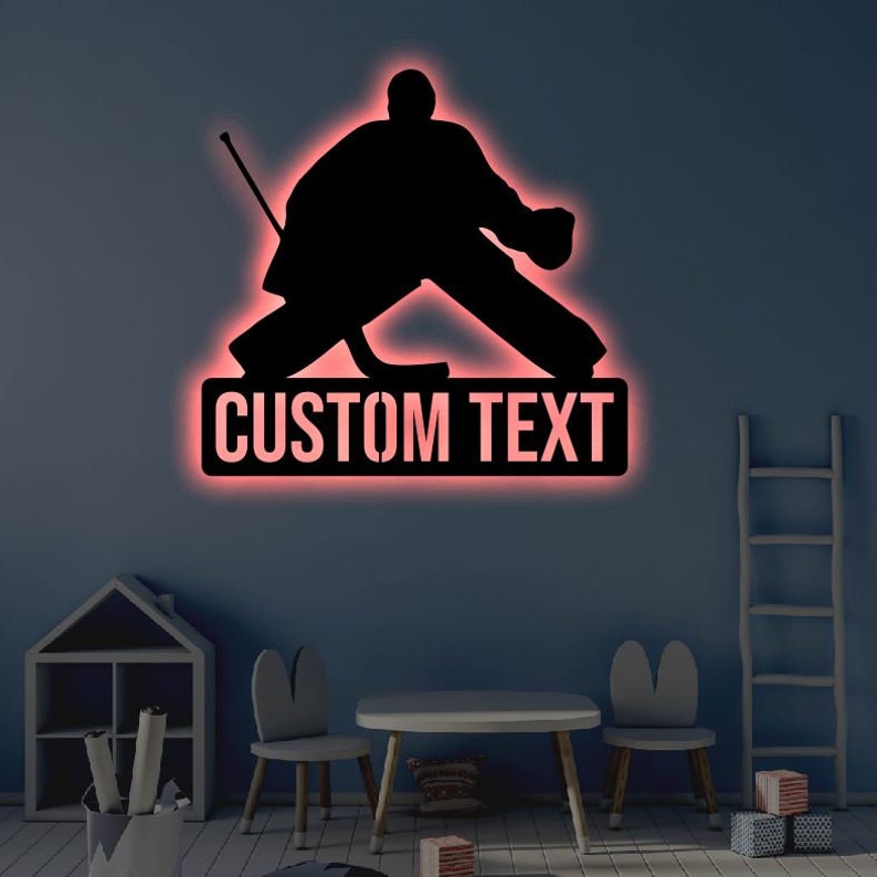 Personalized Hockey LED Metal Art Sign / Light up Hockey Goalie Name ...