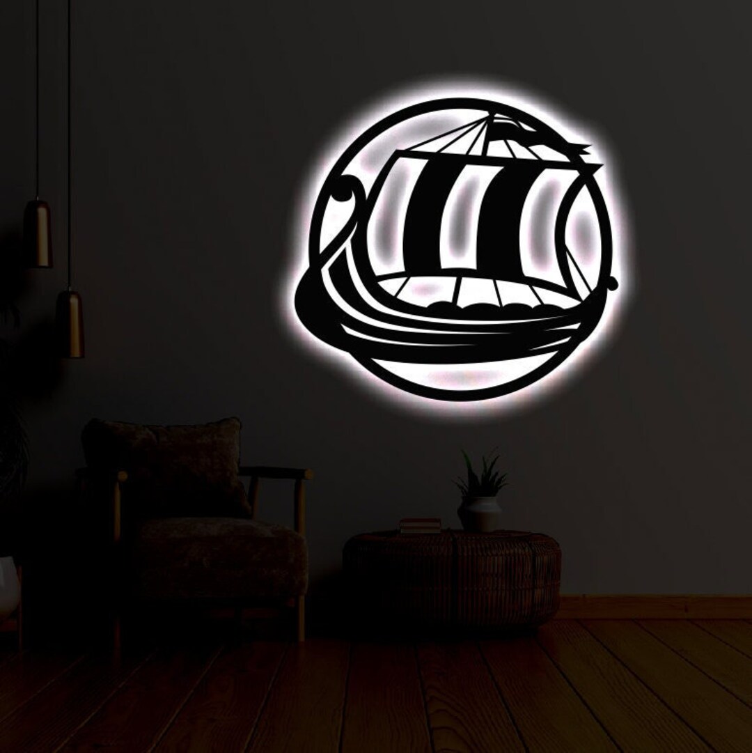 Viking Ship LED Metal Art Sign / Light up Pirate Metal Sign / Multi ...