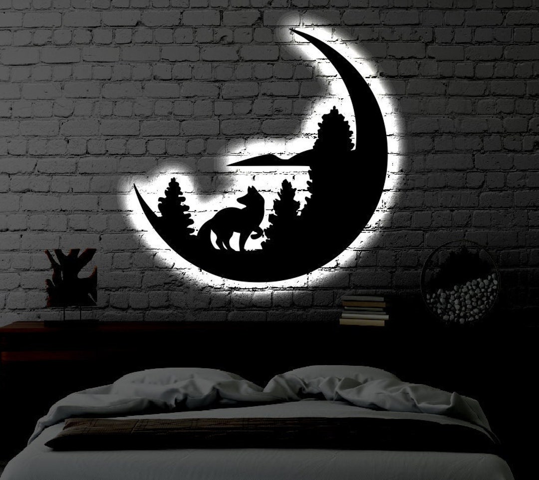 Moon LED Metal Art Sign / Light up Wolf Moon Metal Sign / Multi Colors ...