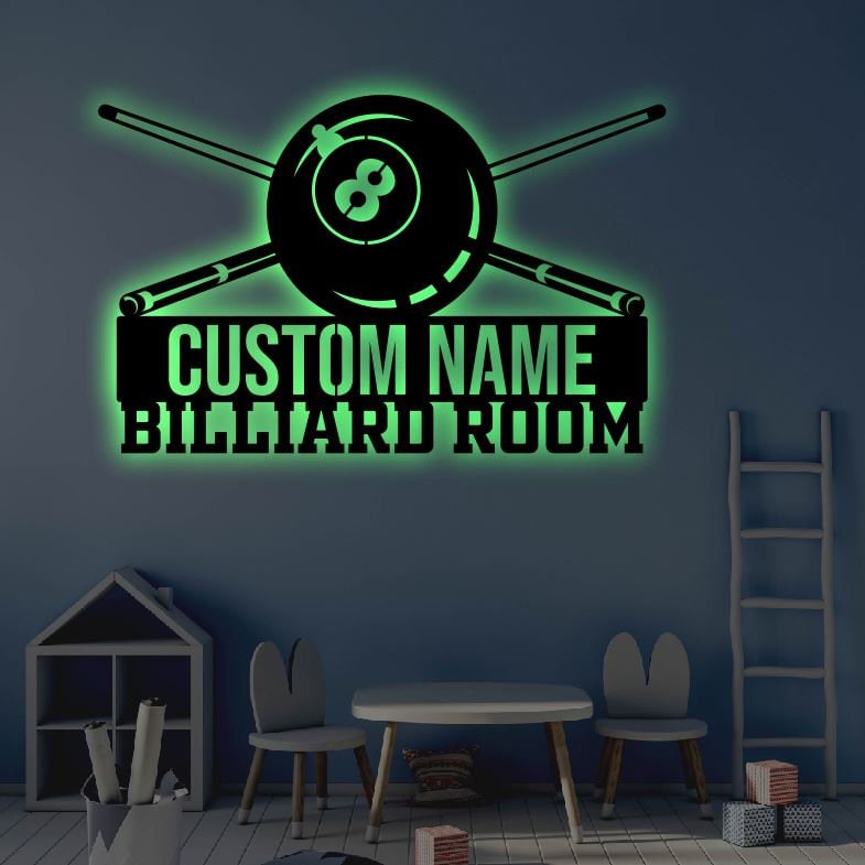Personalized Billiards LED Metal Art Sign / Light up Pool Metal Sign ...