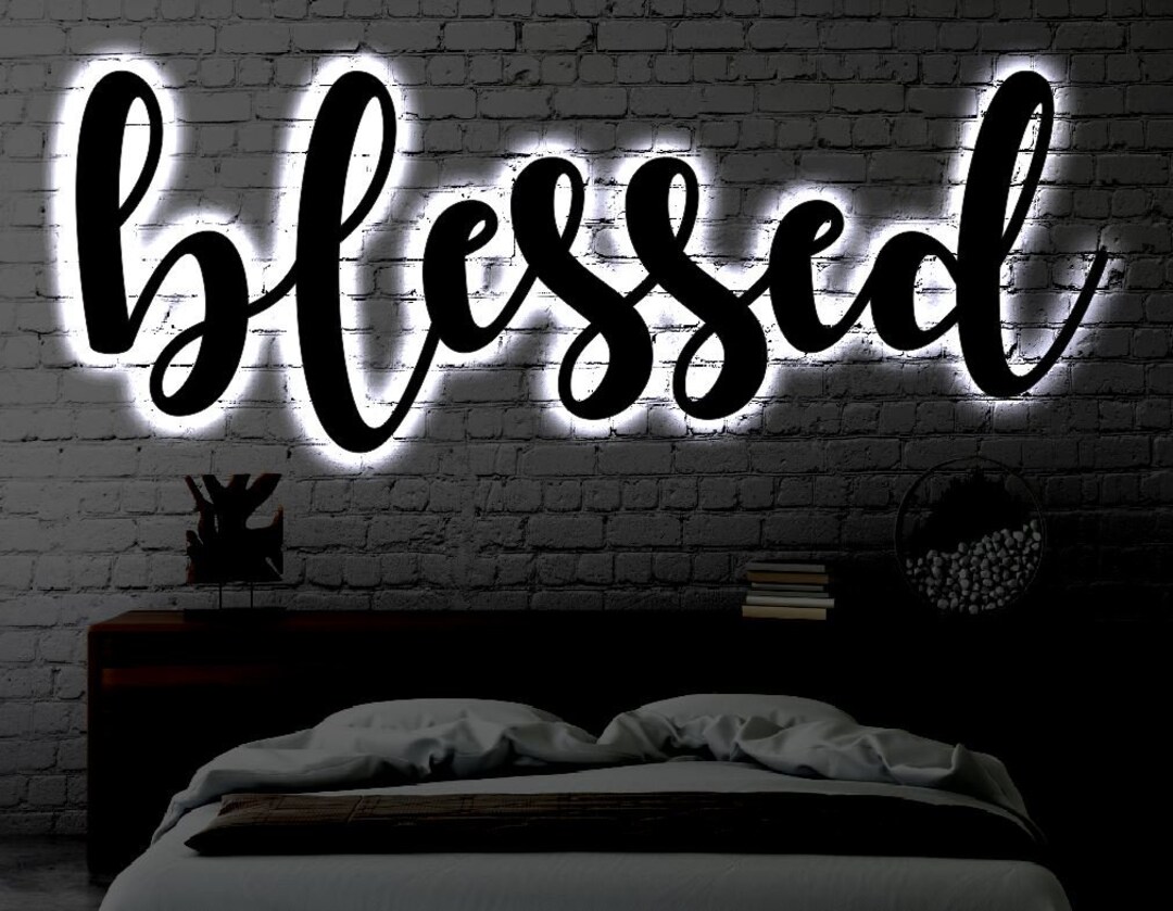 Blessed Script Metal Art Sign / Light up Blessed Metal Sign / Multi ...