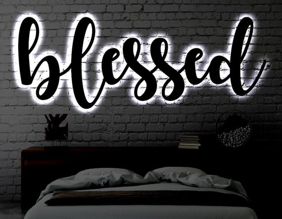Blessed Script Metal Art Sign / Light up Blessed Metal Sign / | Etsy
