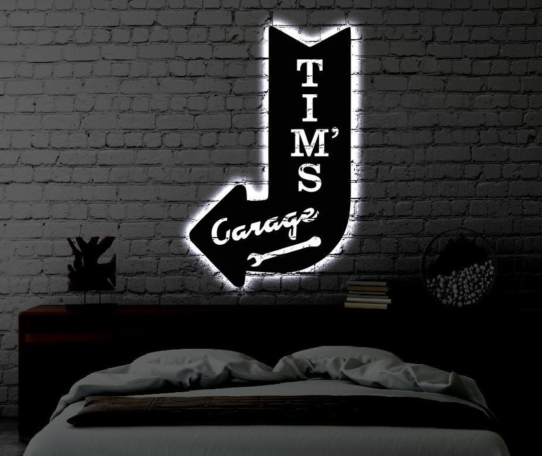 Personalized LED Garage Metal Sign | Light up Home Garage Wall Art ...