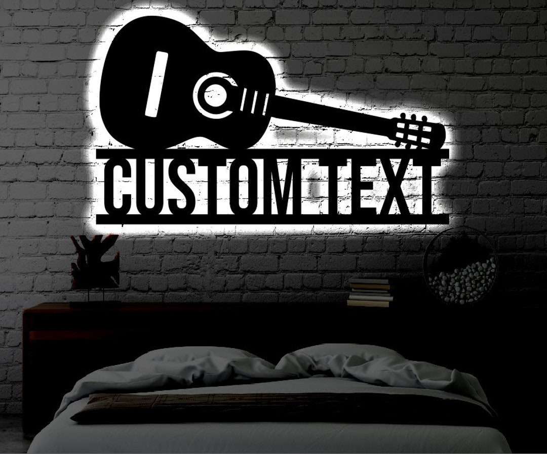 Personalized Guitar LED Metal Art Sign / Light up Acoustic Guitar Name ...