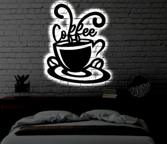 Coffee Cup Metal Art Sign / Light up Coffee Metal Sign / Multi | Etsy