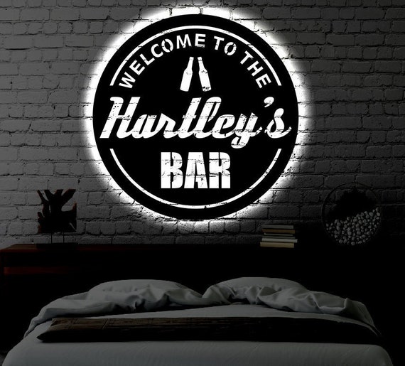 Personalized Bar LED Metal Art Sign / Light up Bar Metal Sign - Etsy