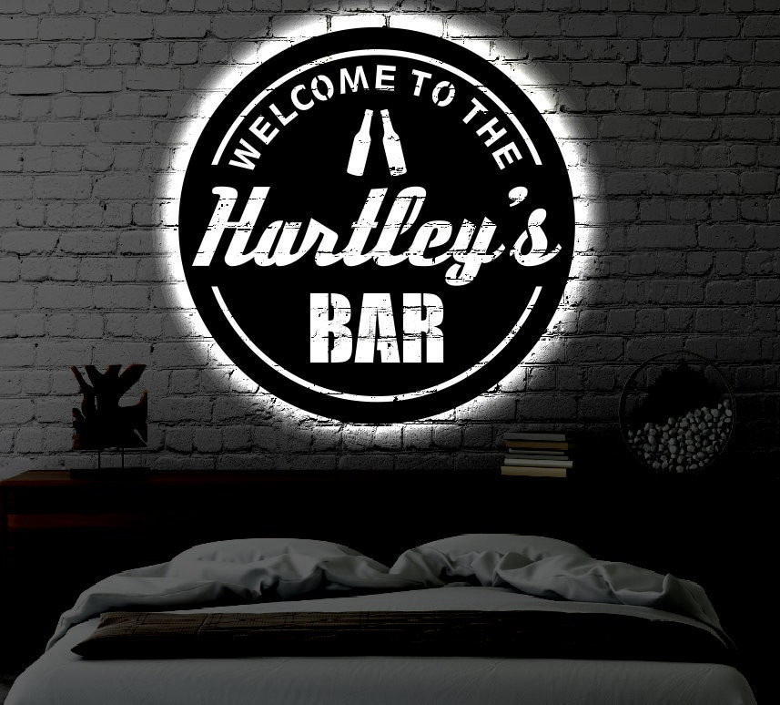 Personalized Bar LED Metal Art Sign / Light up Bar Metal Sign - Etsy