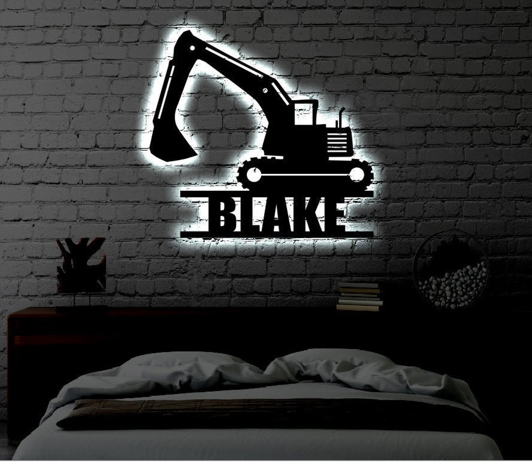 Personalized LED Bulldozer Metal Sign | Light up Kid's Room Wall ...