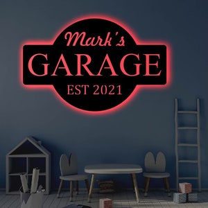 Personalized LED Garage Metal Sign | Light up Home Garage Wall Art ...