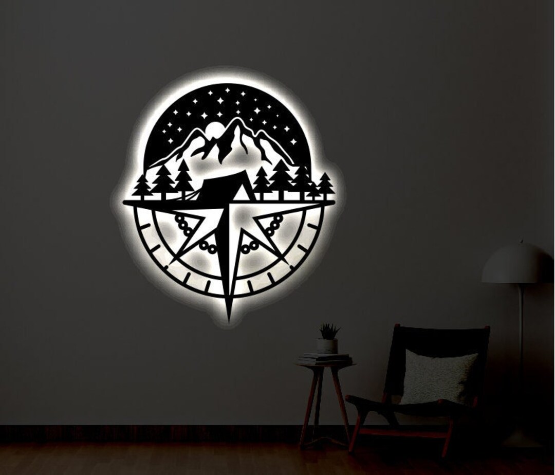 Mountain Compass LED Metal Art Sign / Light up Compass Metal Sign ...