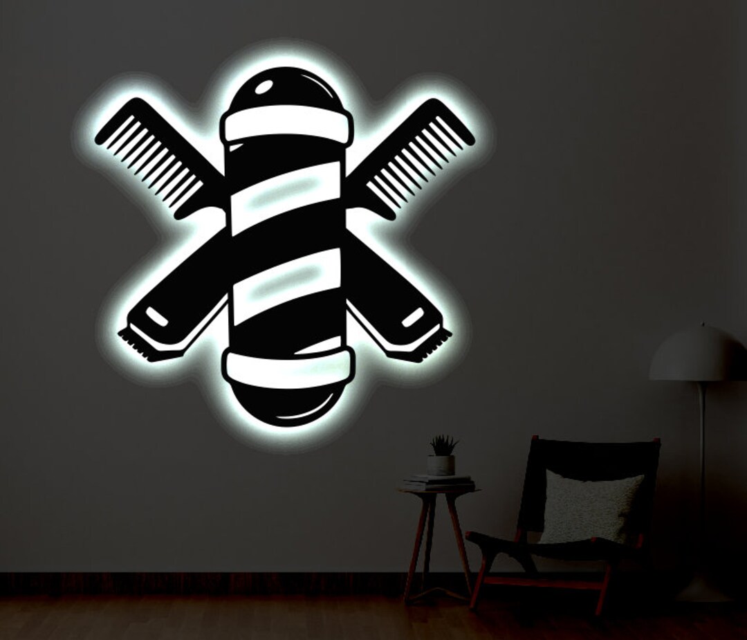 LED Barber Shop Metal Sign | Light up Barber Wall Art | Tattoo Shop ...