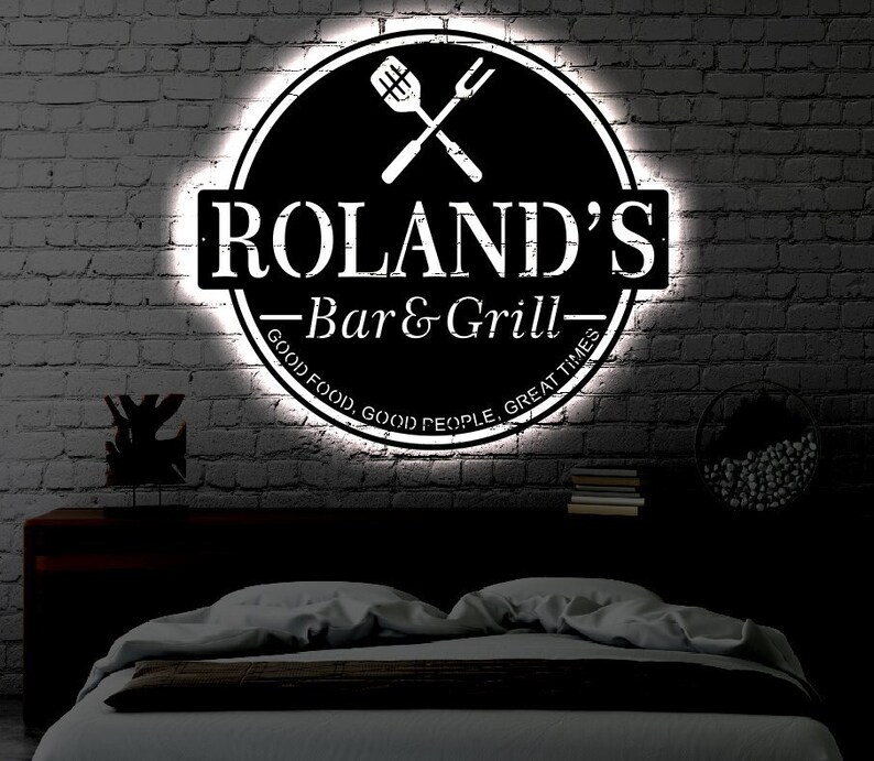 Personalized LED Backyard Bar & Grill Metal Sign / Outdoor Light up ...
