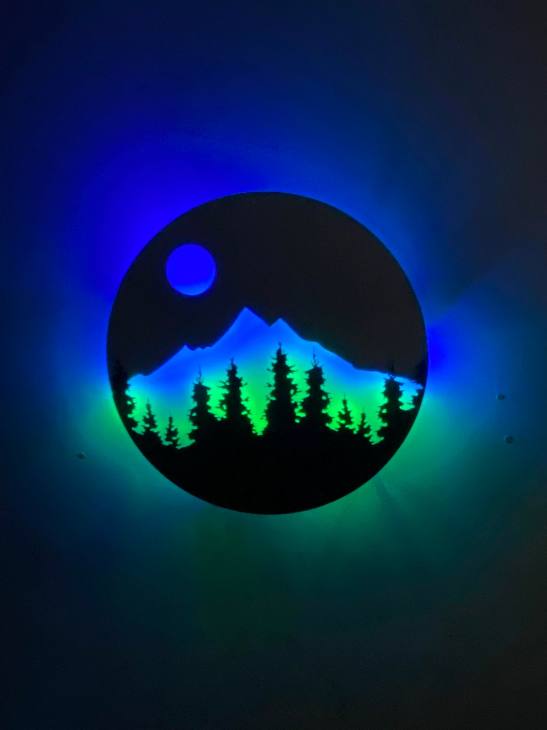LED Mountain Metal Wall Art / Neon Mountain and Trees Metal Art / Light ...