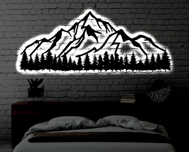 Mountain LED Metal Art Sign / Light up Mountain Metal Sign / - Etsy