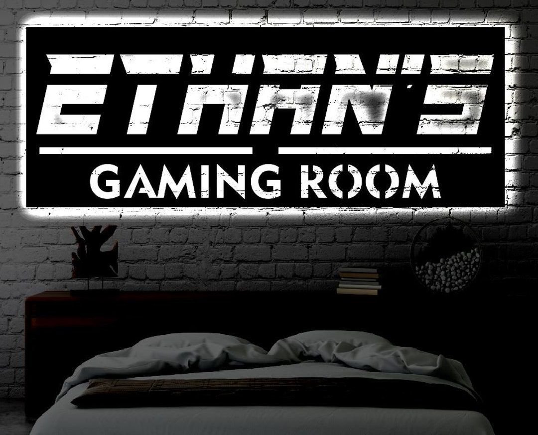 Personalized Gaming Room LED Metal Art Sign / Light up Gamer Metal Sign ...