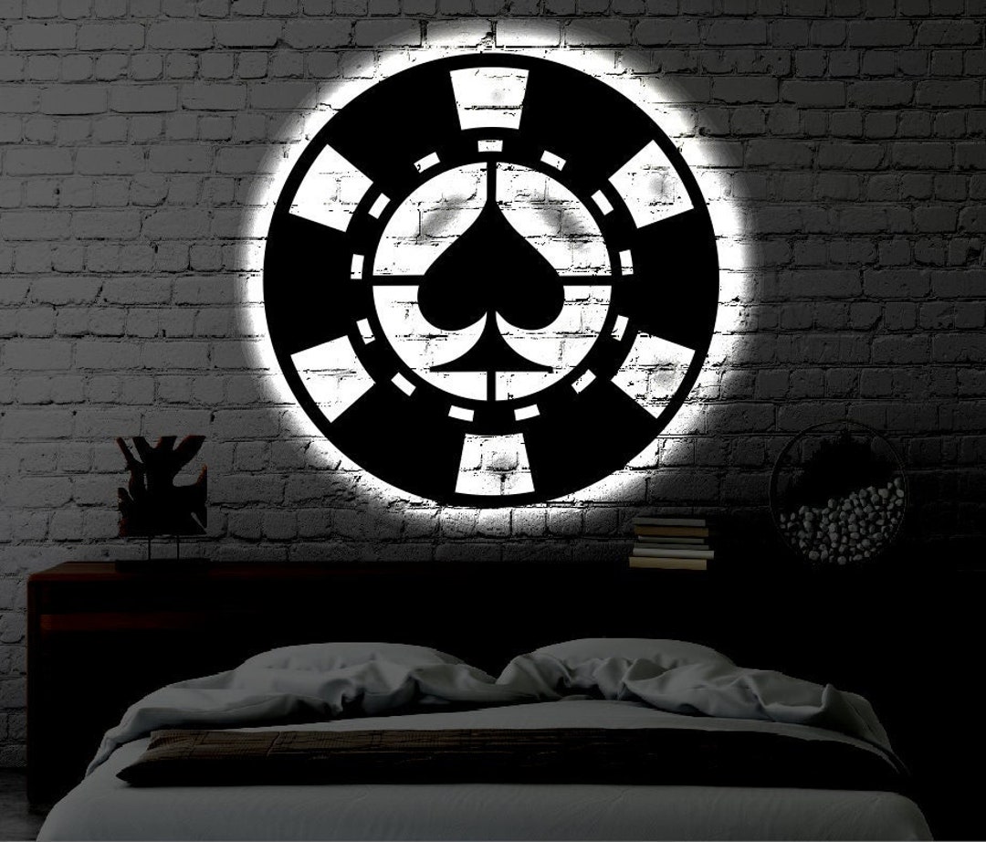 Poker Chip LED Metal Art Sign / Light up Spade Chip Metal Sign / Multi ...