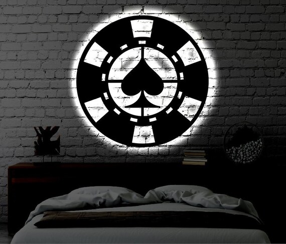 Poker Chip LED Metal Art Sign / Light up Spade Chip Metal Sign | Etsy