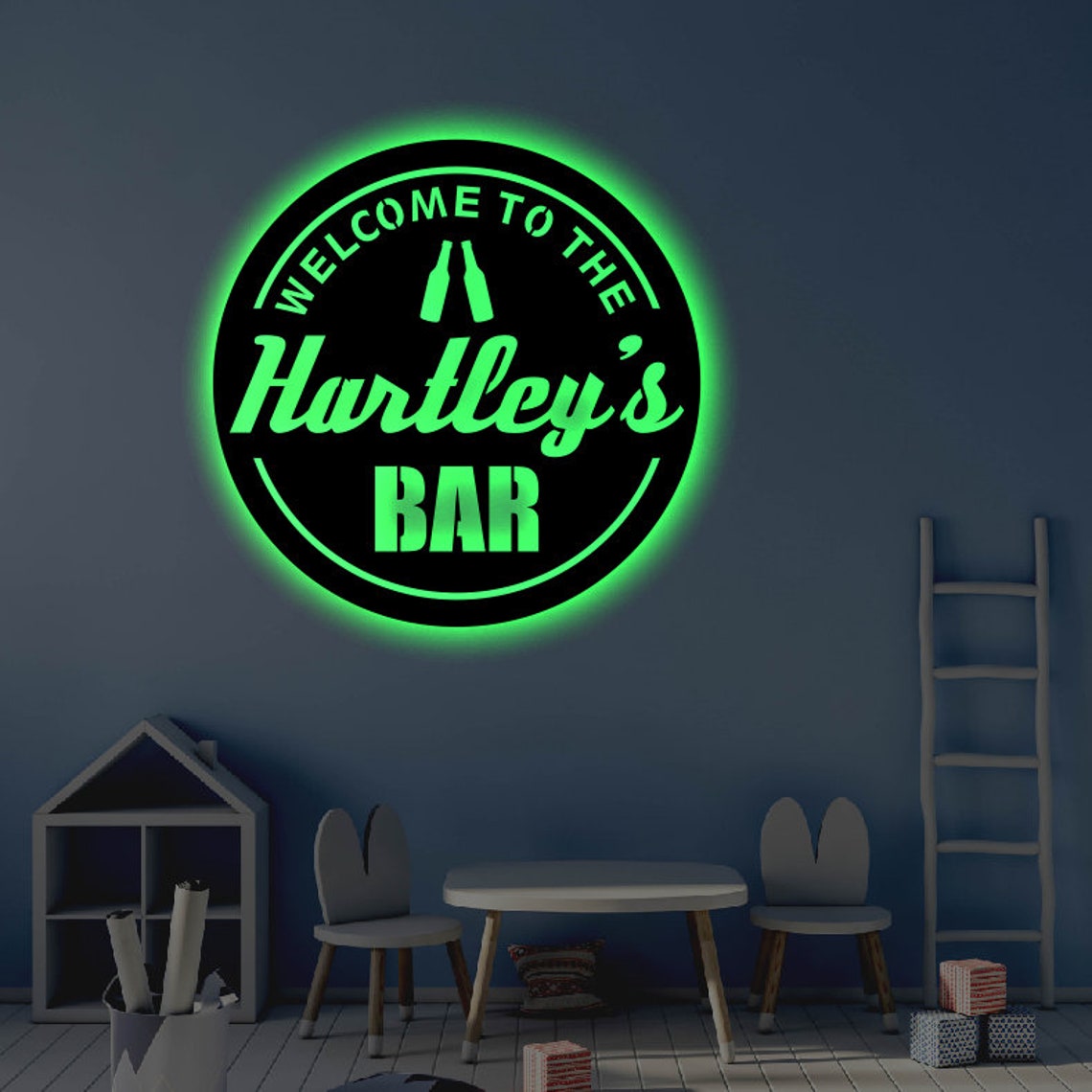 Personalized Bar LED Metal Art Sign / Light up Bar Metal Sign - Etsy