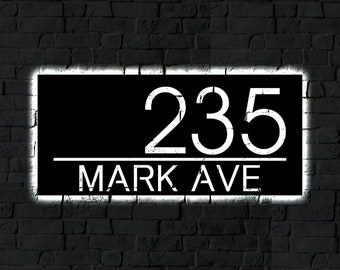 LED Address Metal Art Sign / Solar or Plug in Light up Address Plaque ...