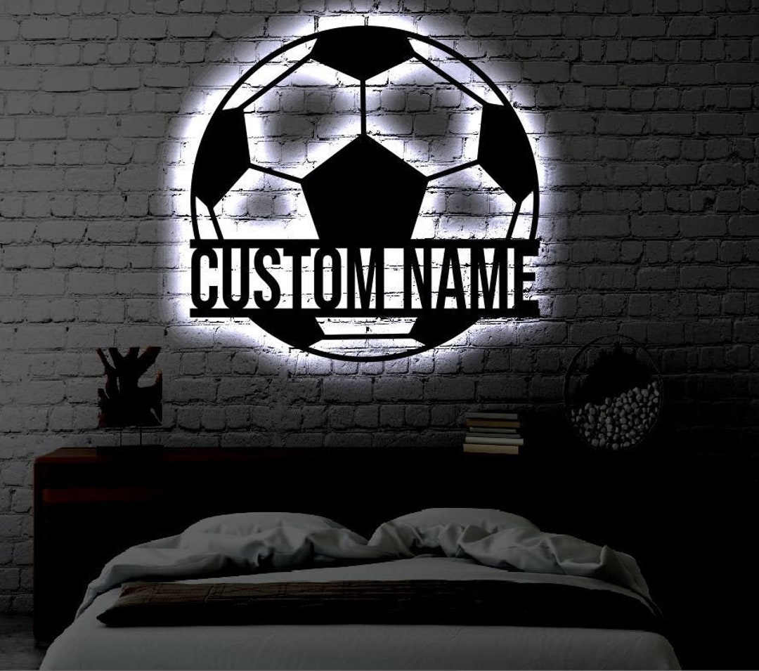 Personalized Soccer LED Metal Art Sign / Light up Soccer Ball Name ...