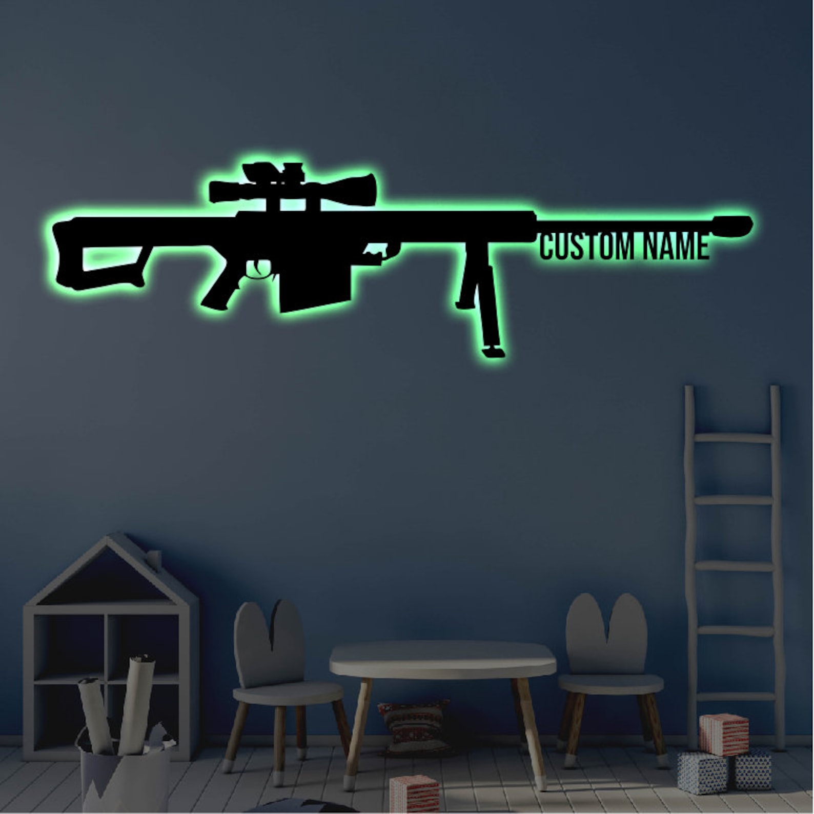 Custom Sniper Rifle Metal LED Gun Sign / Personalized Light up Sniper ...