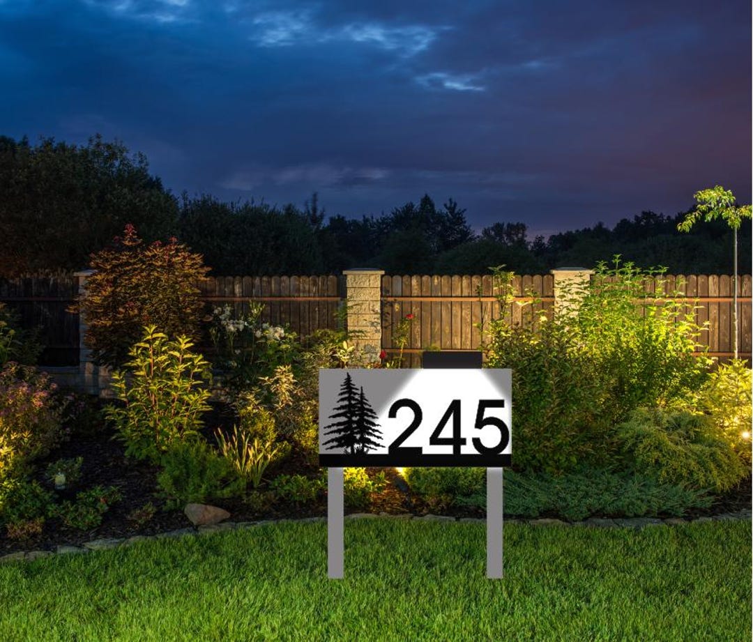 LED Solar Metal Stake House Number Sign | Light up Solar Yard Stake ...